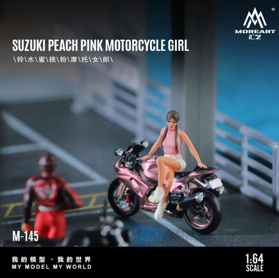 MoreArt 1:64 Suzuki Peach Pink Motorcycle Girl – Miniature Planet